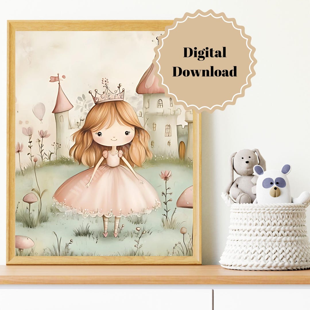 Fairy Tale Pink Princess Castle Wall Art - Fantasy Castle Digital Print ...