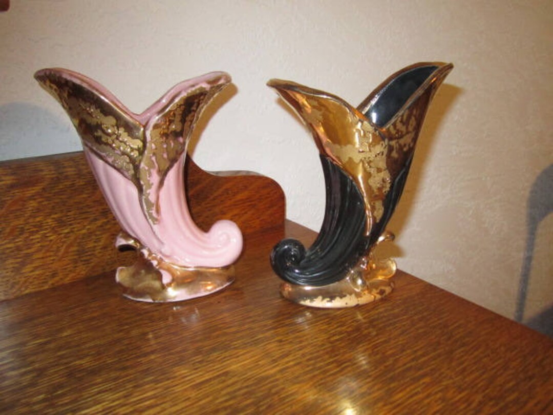 Reduced - Retro/midcentury Pair SAVOY Cornucopia Vases - 24 KT Weeping ...