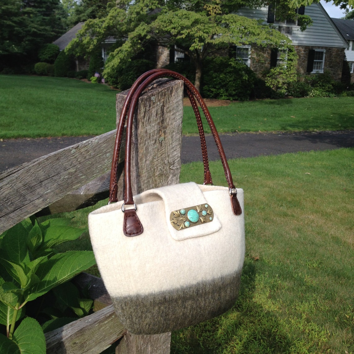 Wool Felt Handbag Purse Wool Hand Knit Wet Felt Linen White - Etsy