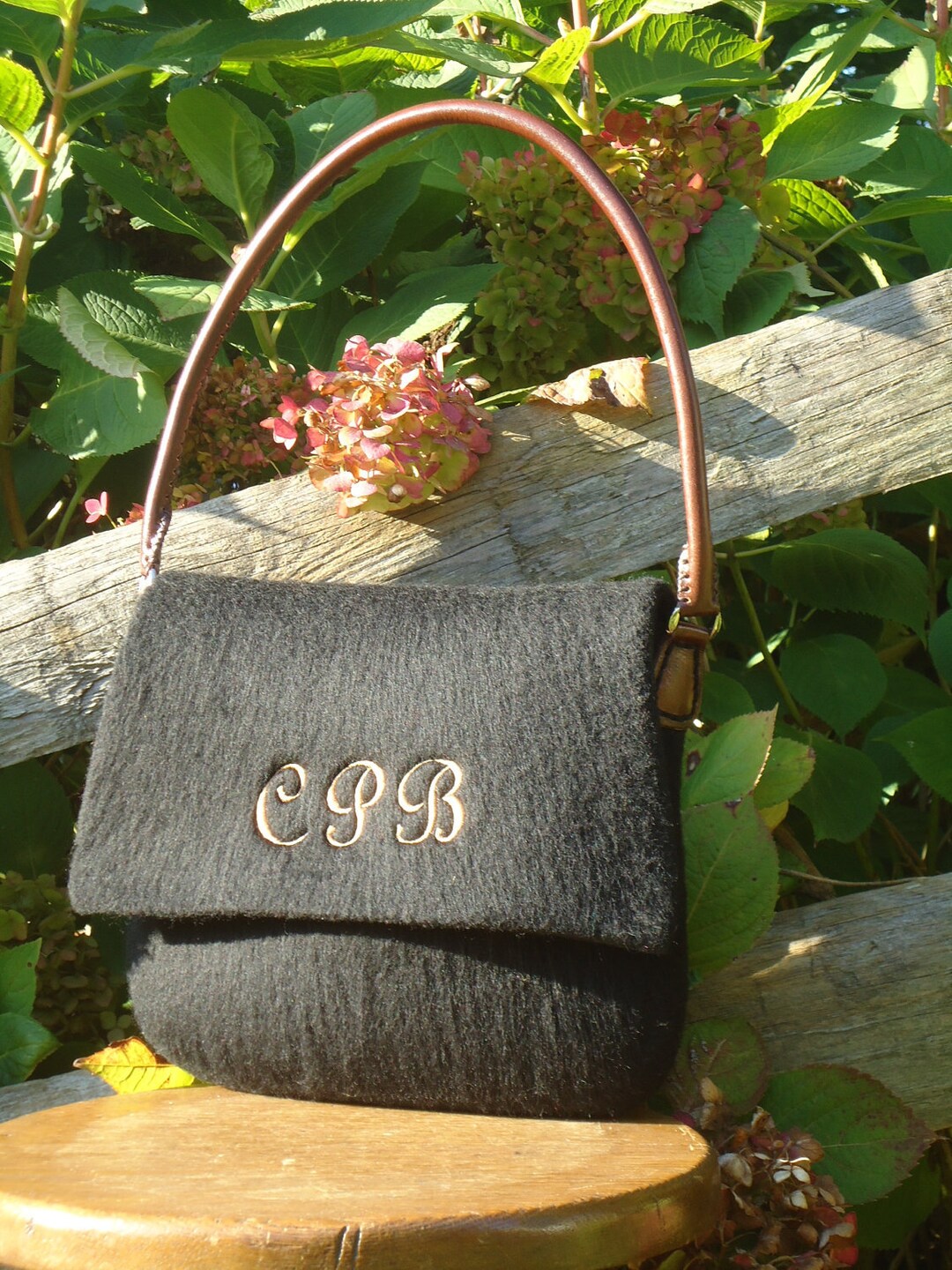 Shoulder Strap Handbag With Initials and Leather Handles Hand Knit Felt ...