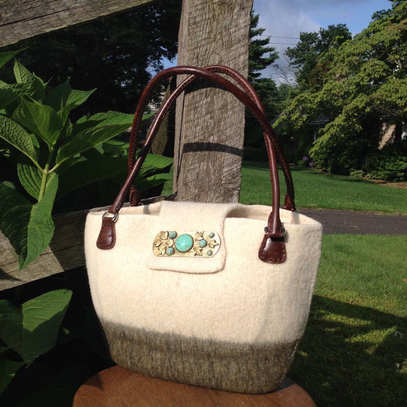 Wool Felt Handbag Purse Wool Hand Knit Wet Felt Linen White - Etsy