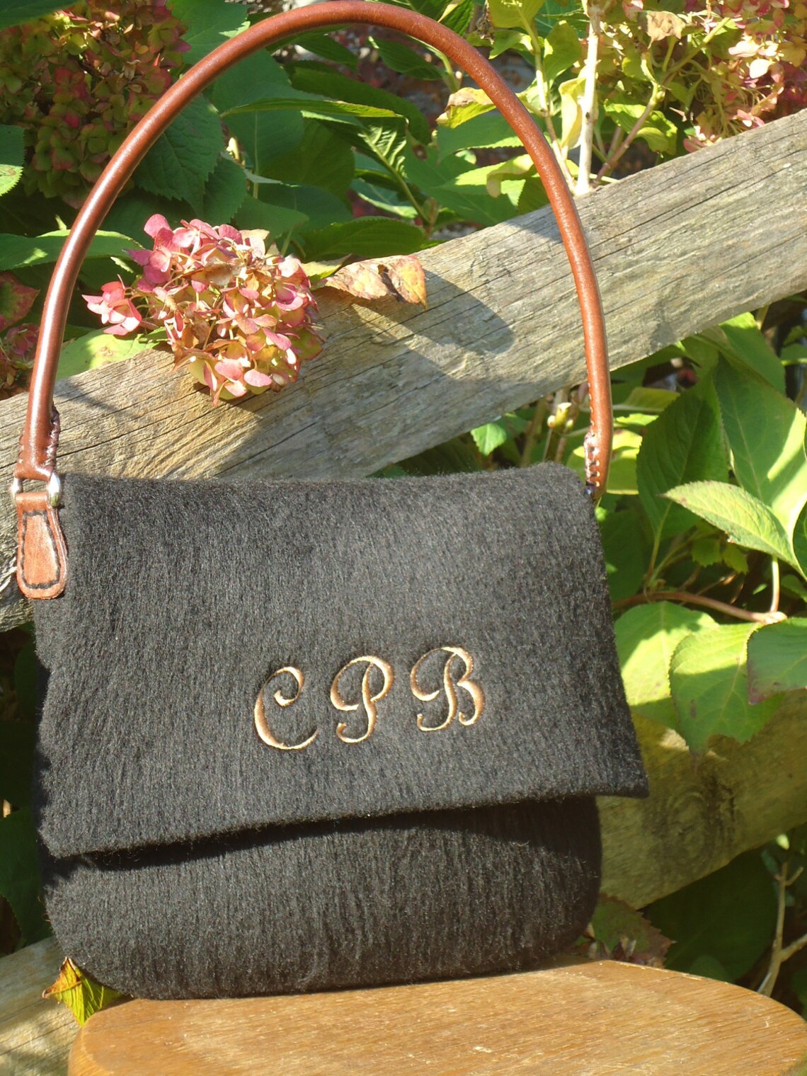 Shoulder Strap Handbag With Initials and Leather Handles Hand Knit Felt ...