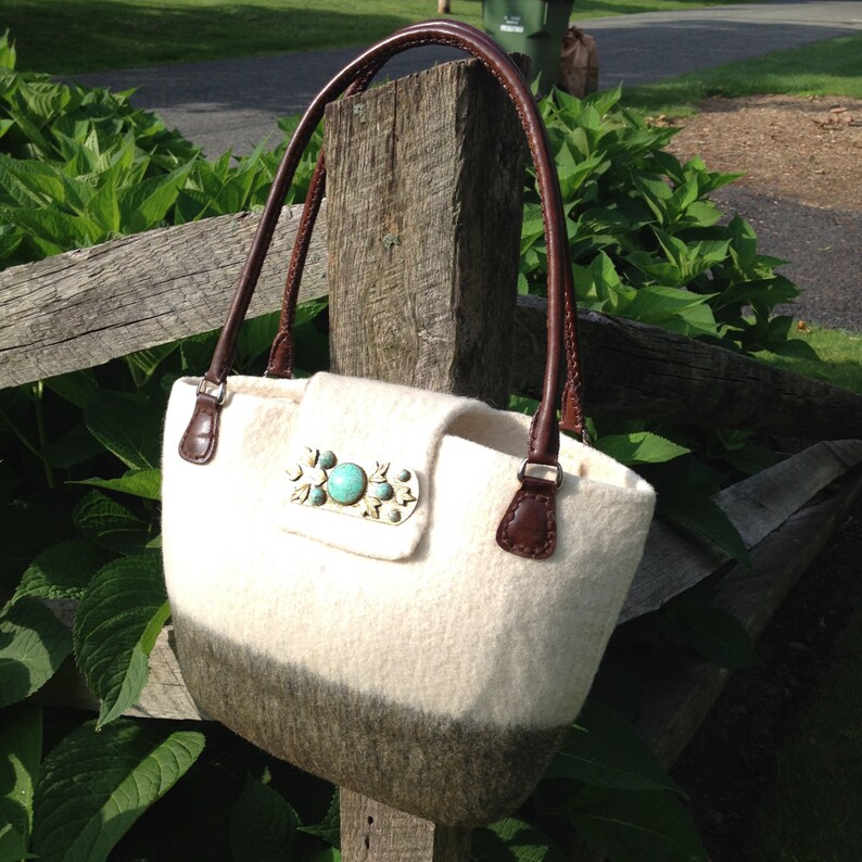 Wool Felt Handbag Purse Wool Hand Knit Wet Felt Linen White - Etsy