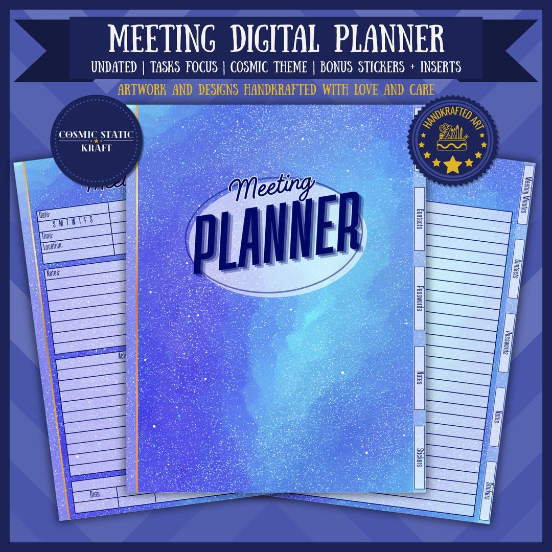 Cosmic Meeting Minutes Digital Planner | Tasks Focus | Hyperlinked ...
