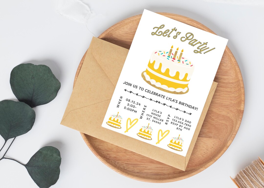 Let's Party Birthday Cake Invitation Template, Digital Download ...
