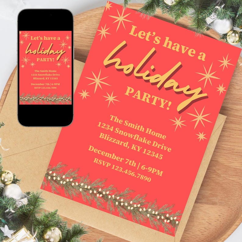 HOLIDAY CHRISTMAS PARTY Invitation Template, Party Invite, Digital ...