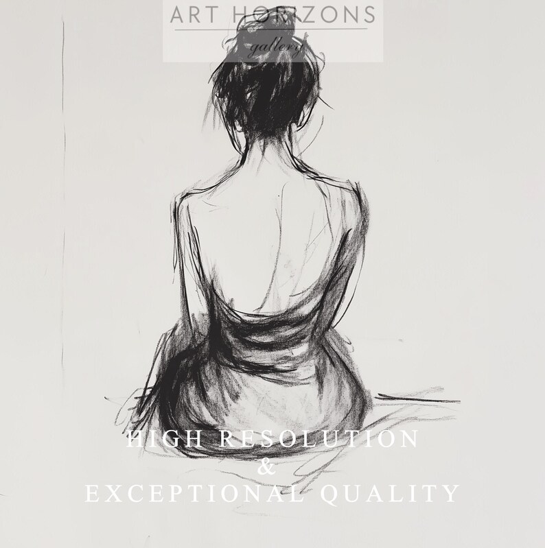 Vintage Young Woman Sketch Wall Art Printable Female Figure Pencil Line ...