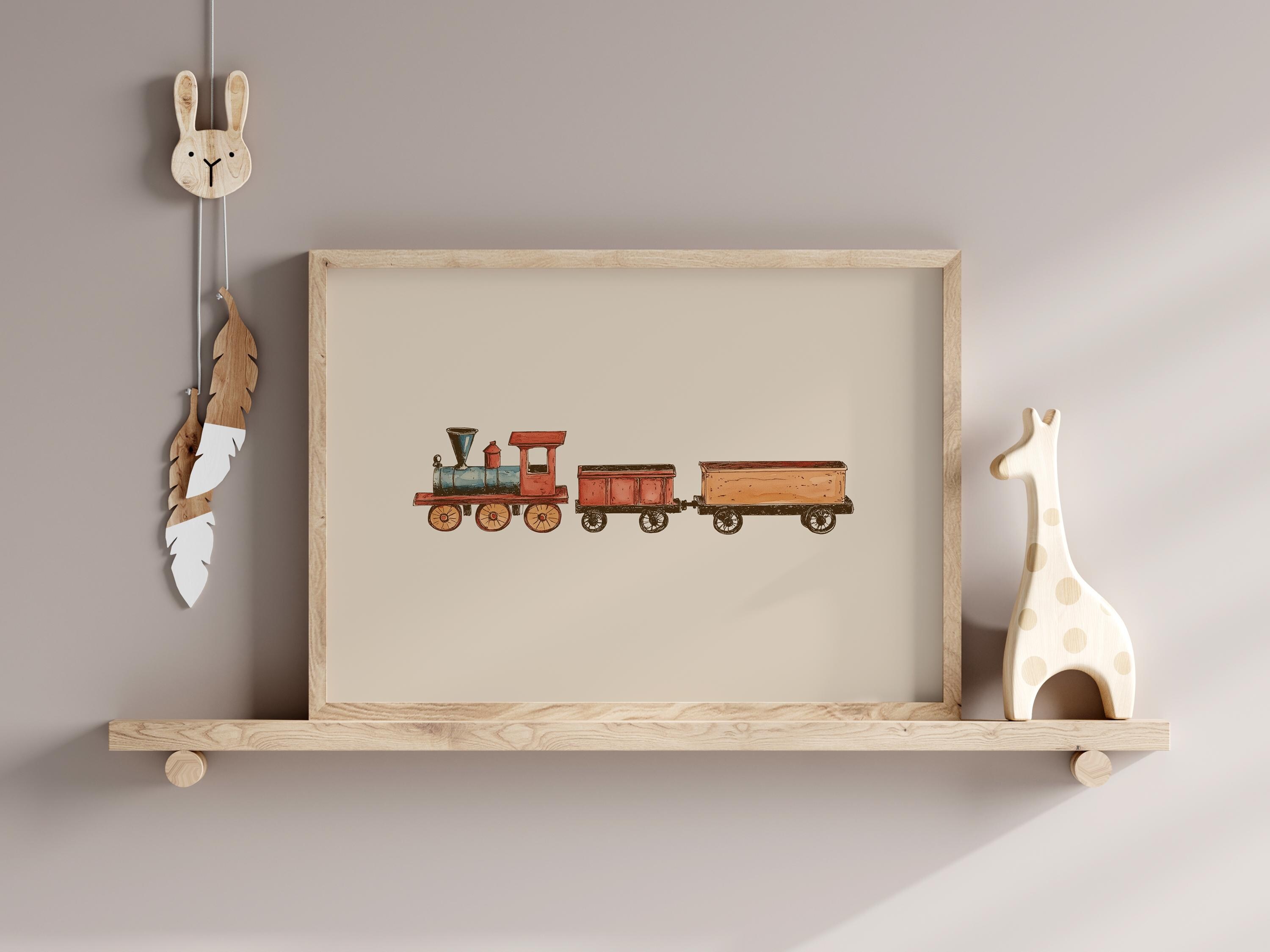 Vintage Toy Train Drawing Nursery Kids Room Decor Boys Wall Art ...