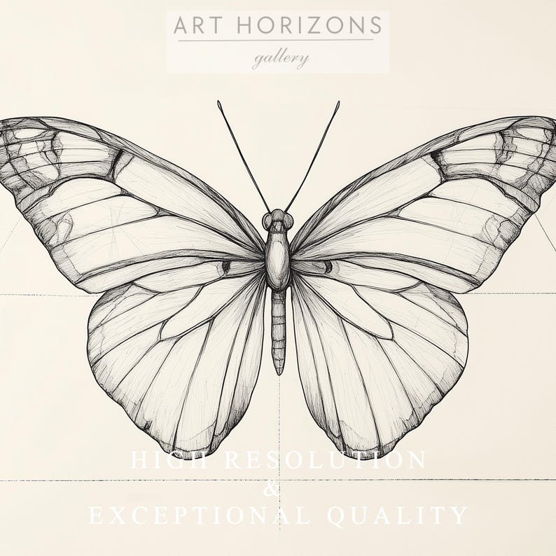 Vintage Butterfly Sketch Printable Wall Art Insect Pencil Drawing ...