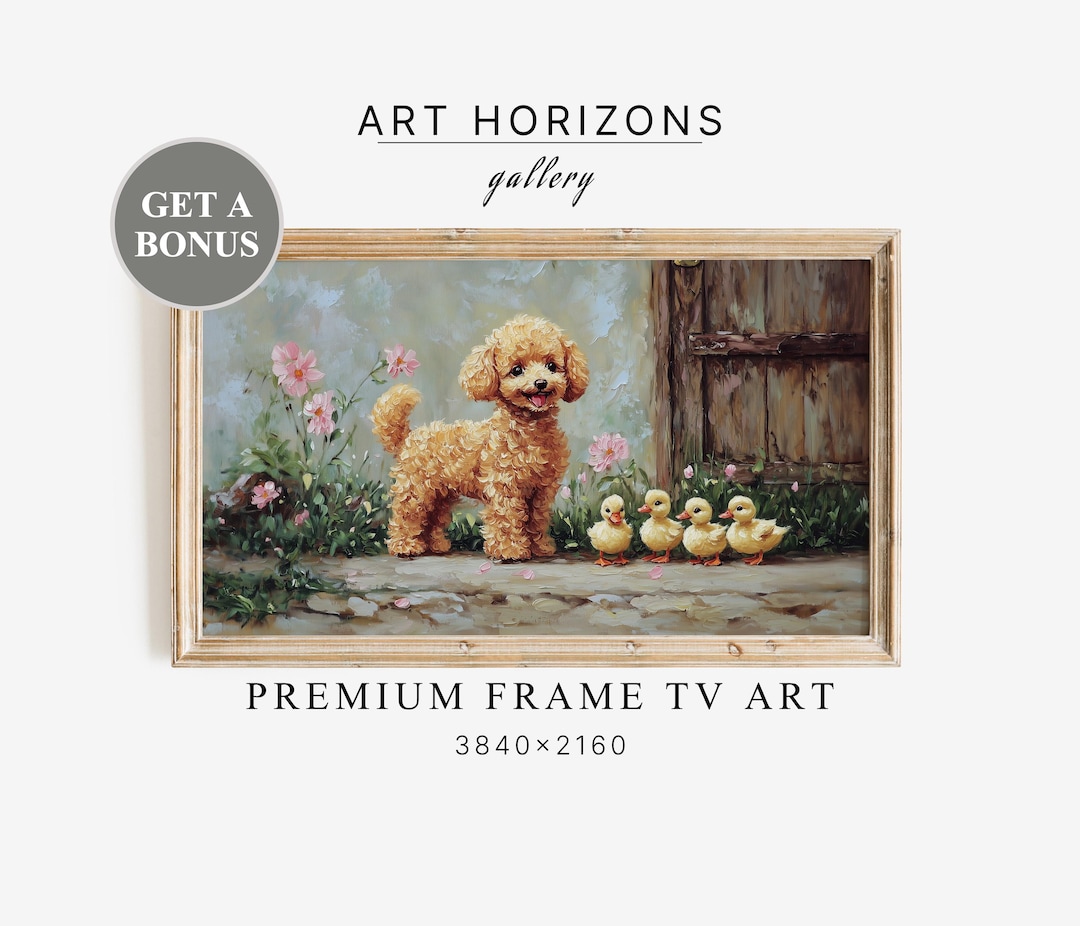 Cute Puppy & Duckling TV Art Poodle Dog Spring Nursery Wall Art Summer ...