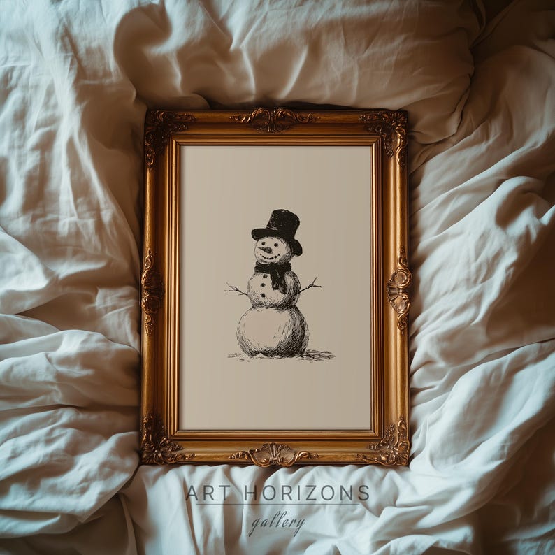 Snowman Sketch Print Christmas Wall Art Winter Holiday Kids Room ...