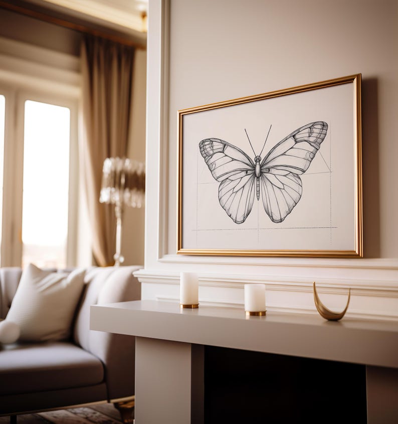 Vintage Butterfly Sketch Printable Wall Art Insect Pencil Drawing ...