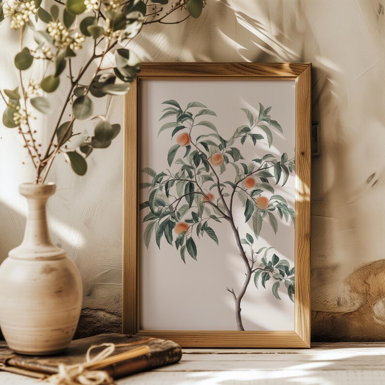 Peach Sketch Botanical Printable Wall Art Peach Tree Print Farmhouse ...