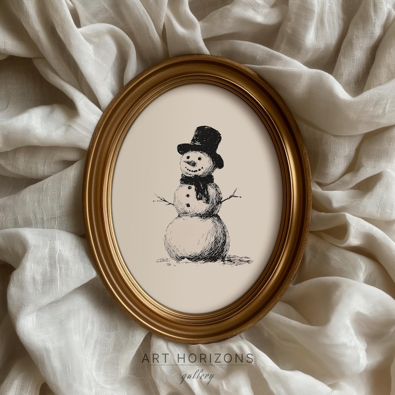 Snowman Sketch Print Christmas Wall Art Winter Holiday Kids Room ...