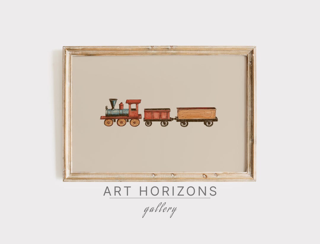 Vintage Toy Train Drawing Nursery Kids Room Decor Boys Wall Art ...