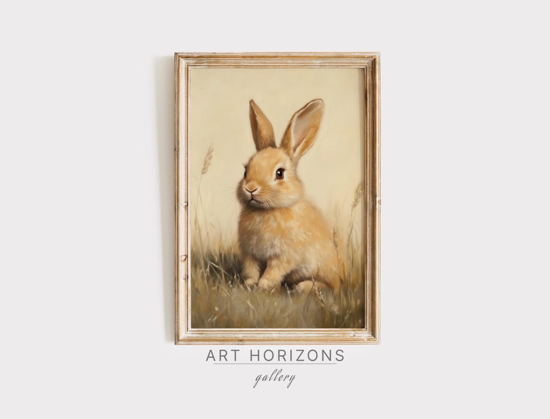 Muted Rabbit Oil Painting Spring Print Vintage Style Bunny Wall Art ...