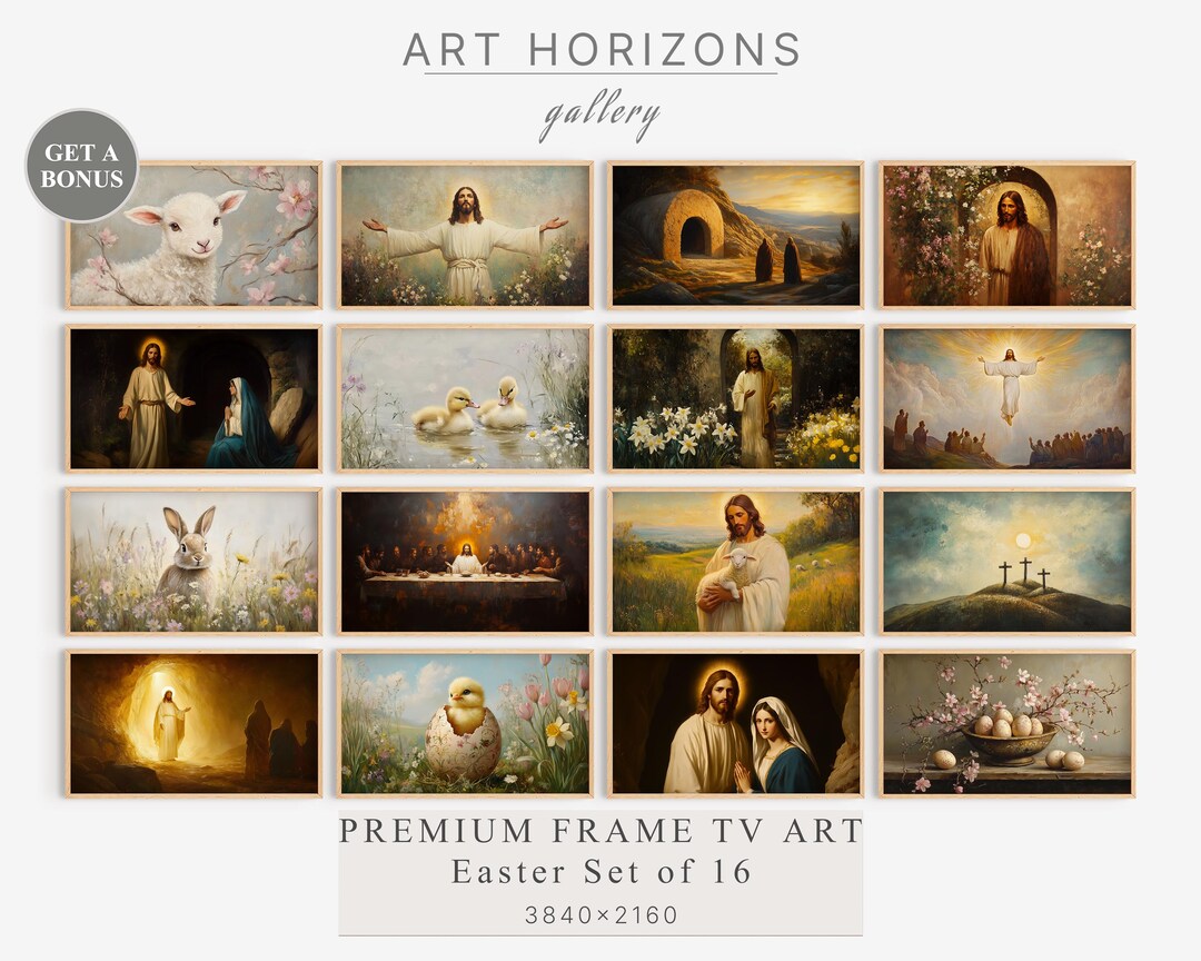 Vintage Easter Oil Painting Gallery Set of 16+bonus Jesus Christ Frame ...