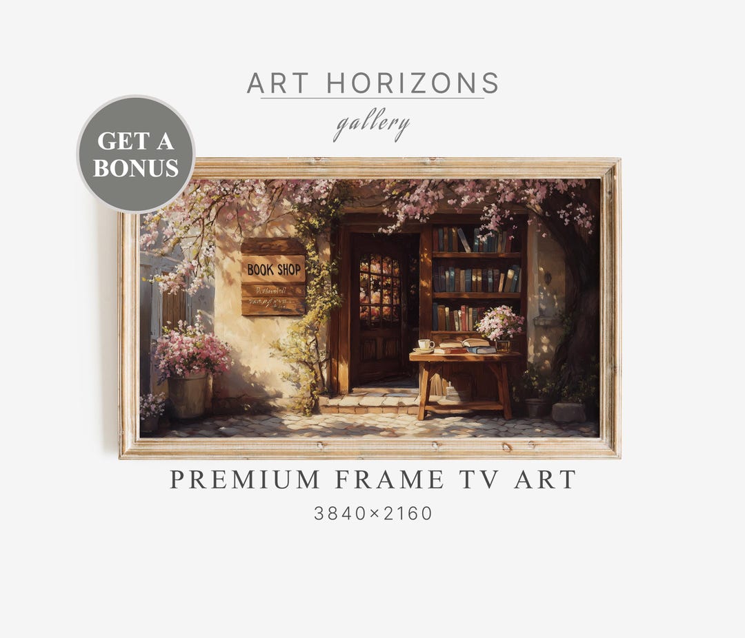 Vintage Book Shop Frame Tv Art Spring Street Oil Painting Samsung LG Tv ...