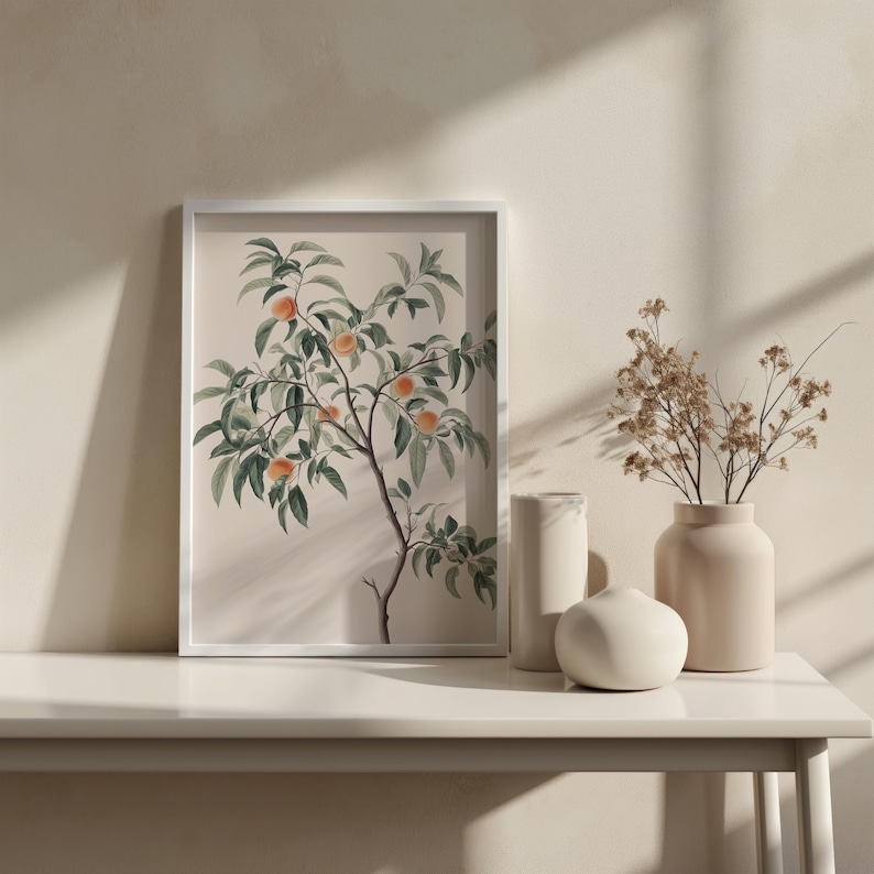 Peach Sketch Botanical Printable Wall Art Peach Tree Print Farmhouse ...