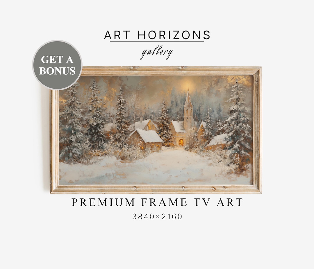 Christmas Winter Village Frame Tv Art, Winter Landscape Oil Painting ...