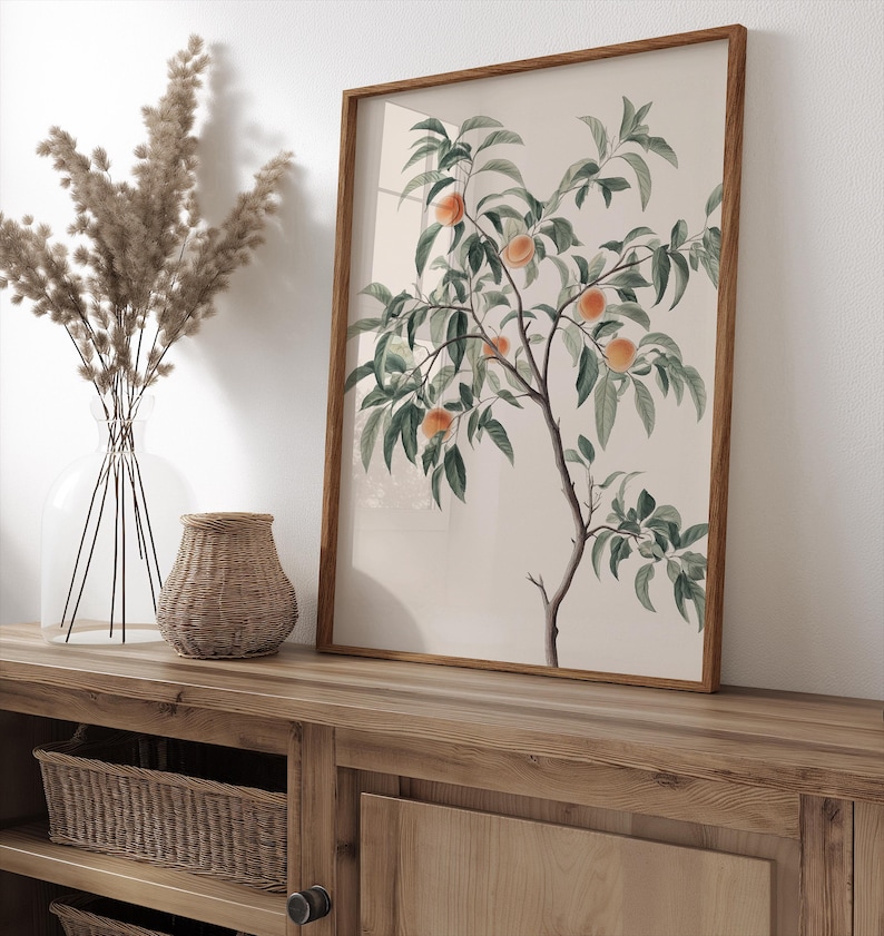 Peach Sketch Botanical Printable Wall Art Peach Tree Print Farmhouse ...