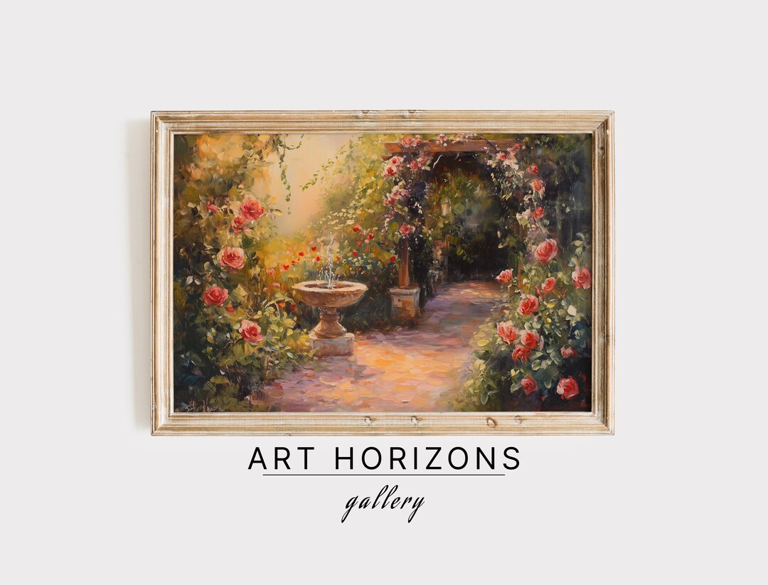 Romantic Cottage Garden Oil Painting Art, Valentine’s Day Printable Art ...