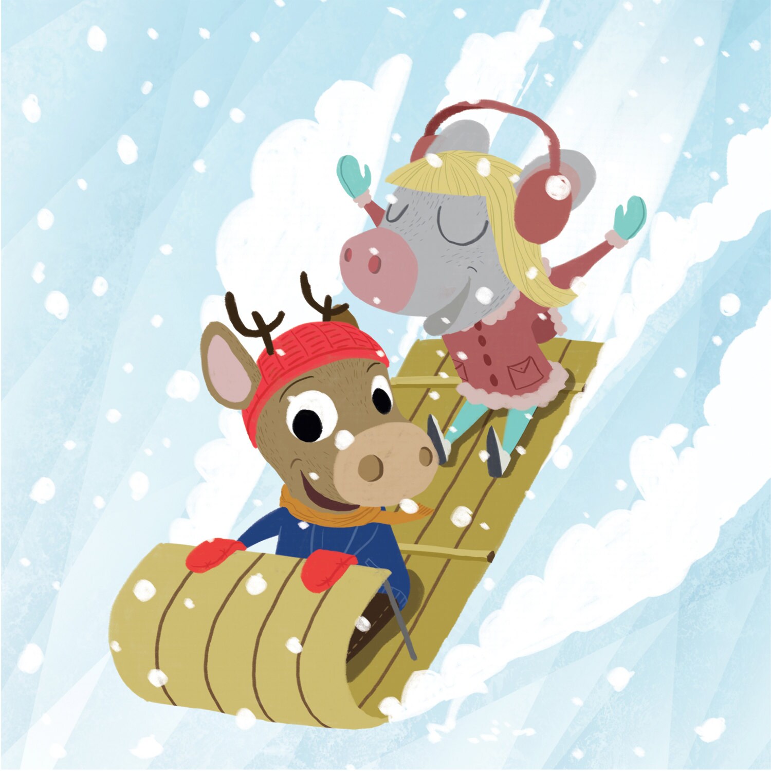 Mouse and Deer - Sledding - Etsy