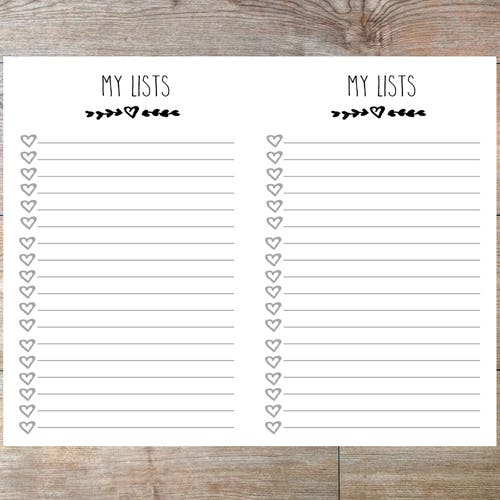 Pocket Size TN Printable Planner Inserts My List Checklist - Etsy