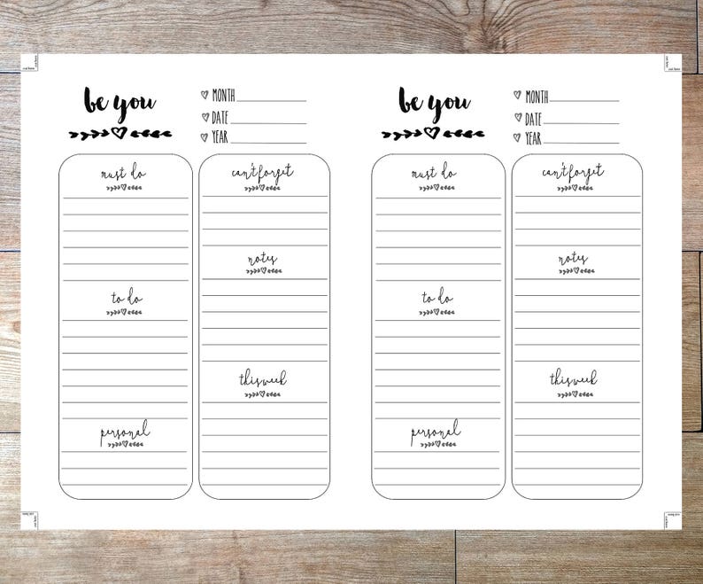 B6 Size TN Printable Planner Inserts Be YOU Daily Undated - Etsy