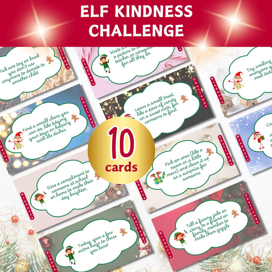 Elf on Shelf Cards Kindness Challenge Christmas Elf Kit Elf Printable ...