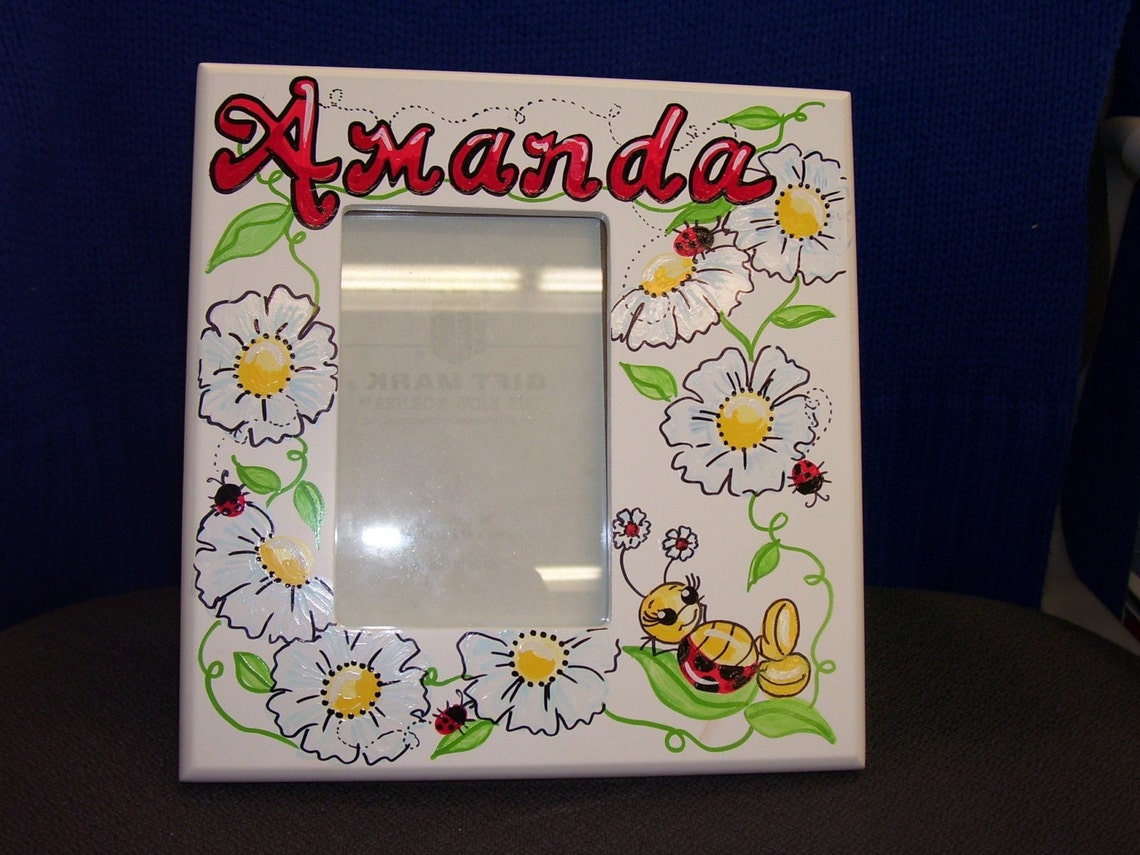 Picture Frame - Ladybugs and Flowers - Handpainted and Personalized - Etsy