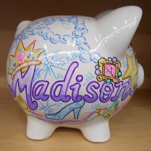 Personalized Piggy Bank Princess Design Castle Crown Handpainted - Etsy