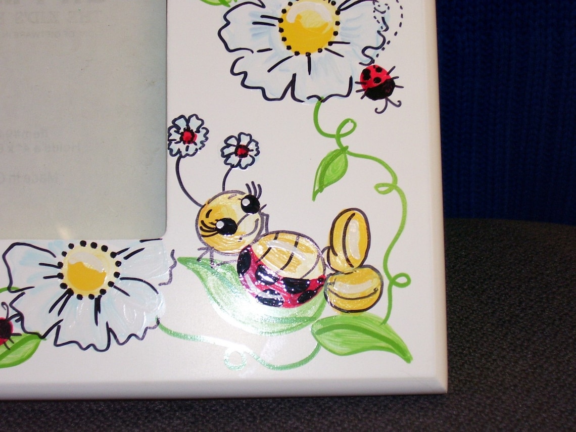 Picture Frame - Ladybugs and Flowers - Handpainted and Personalized - Etsy