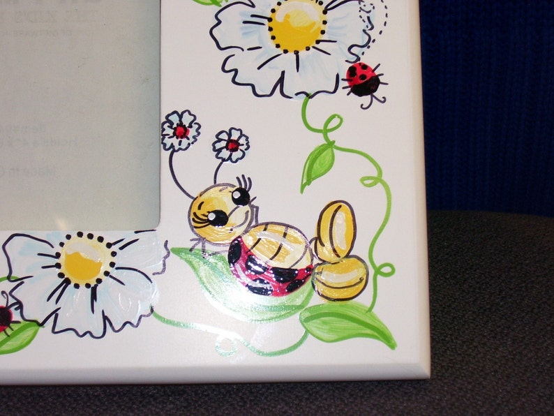 Picture Frame - Ladybugs and Flowers - Handpainted and Personalized - Etsy
