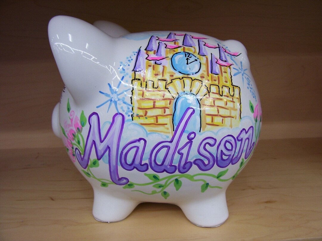 Personalized Piggy Bank Princess Design Castle Crown Handpainted - Etsy