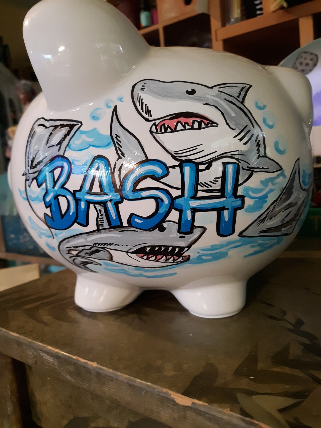 Personalized Piggy Bank Realistic Shark Design Fish Underwater Hand ...