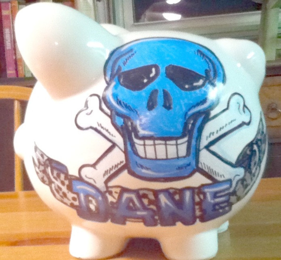 Personalized Piggy Bank Pirate Skull and Crossbones - Etsy