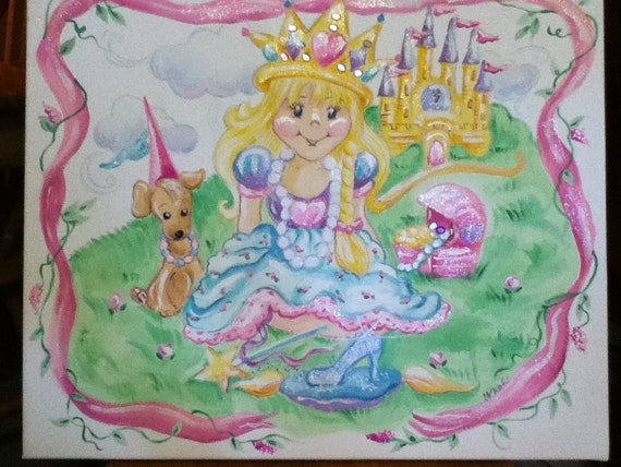Princess Theme Childrens Art Handpainted Canvas 16 X 20 Castle | Etsy