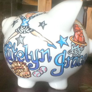 Personalized Piggy Bank Cheerleader Theme With Sport Handpainted Bank ...