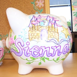Personalized Piggy Bank Princess Design Castle Crown Handpainted - Etsy