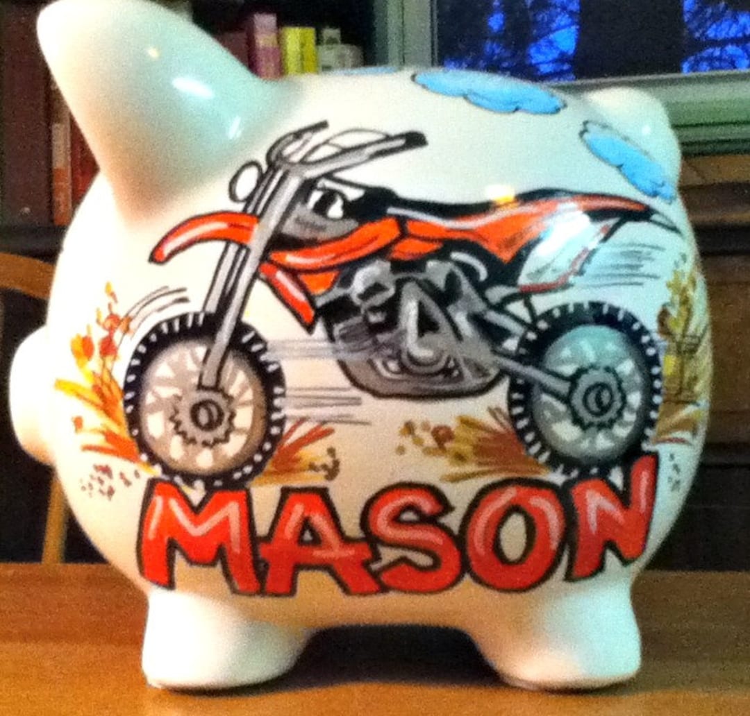 Personalized Piggy Bank Dirt Bike Design Handpainted Bank - Etsy