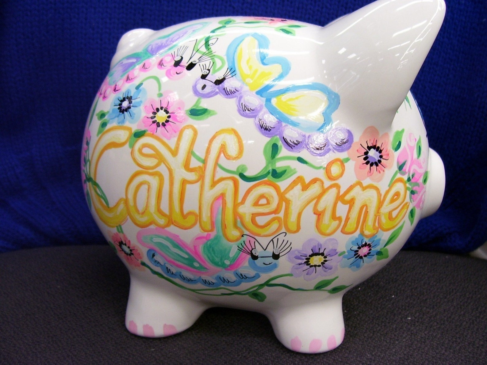 Personalized Piggy Bank flowers and Butterflies Bank - Etsy