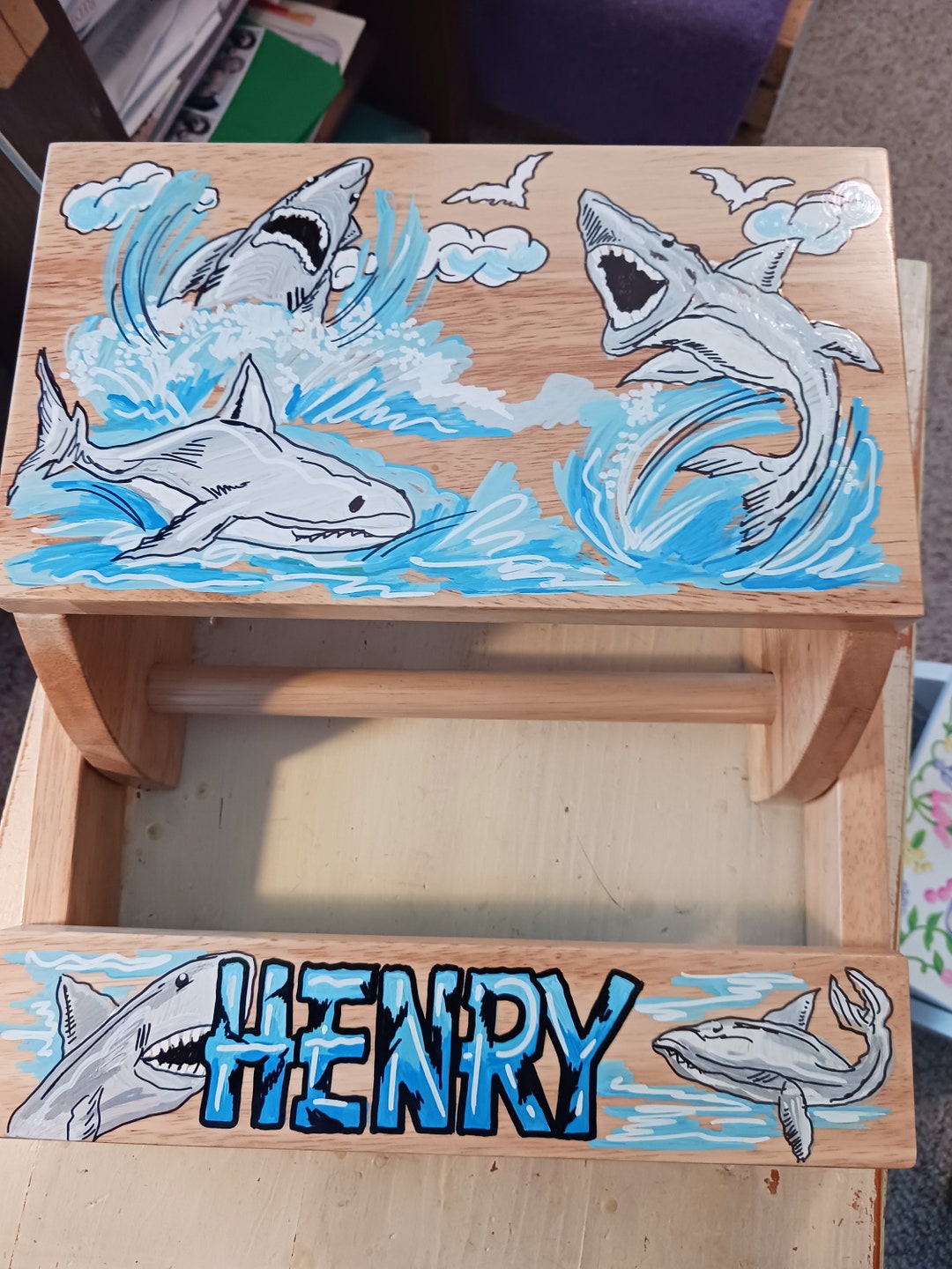 Personalized Step Stool Shark Design Handpainted Flip Stool - Etsy