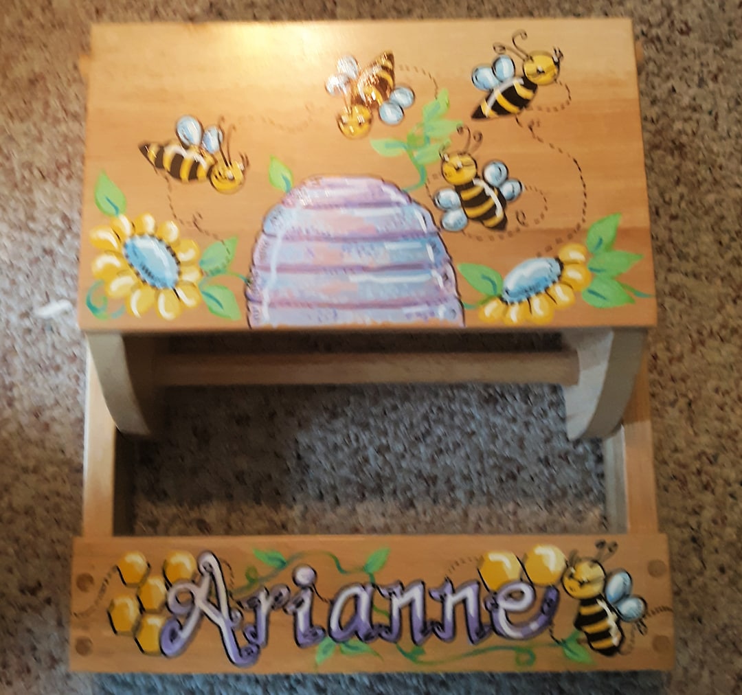 Handpainted Flip Stool Step Stool -painted Step Stool Little Bees an ...