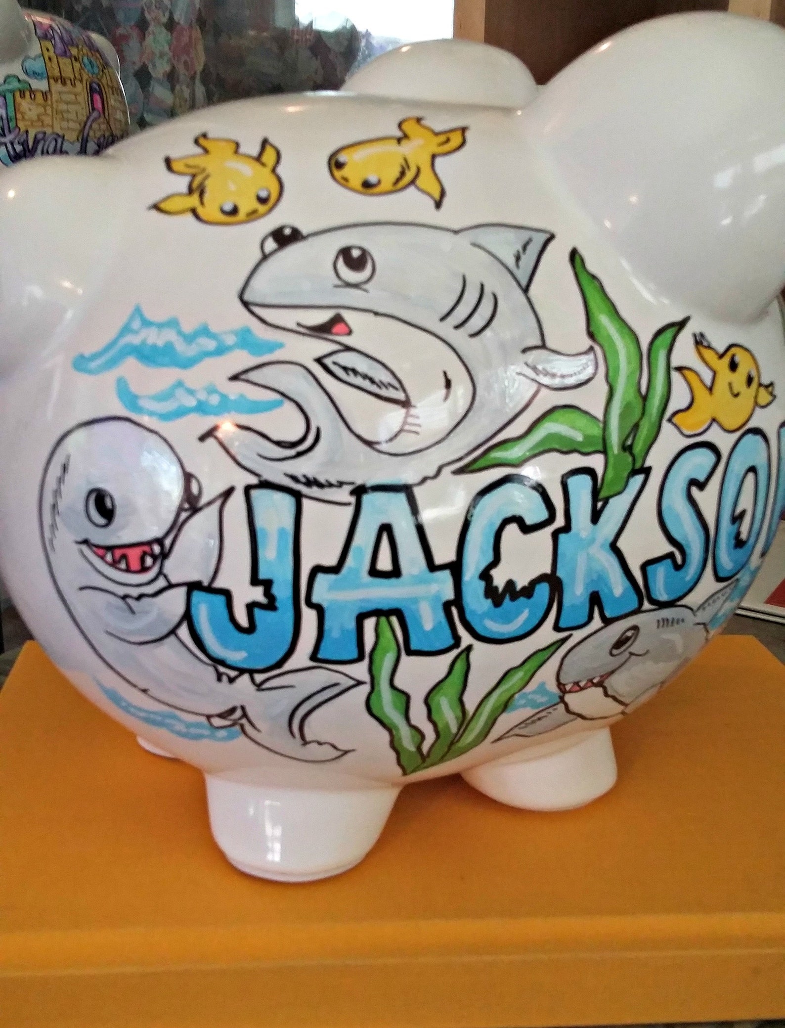 Whimsical Sharks Piggy Bank Personalized Handpainted Match | Etsy