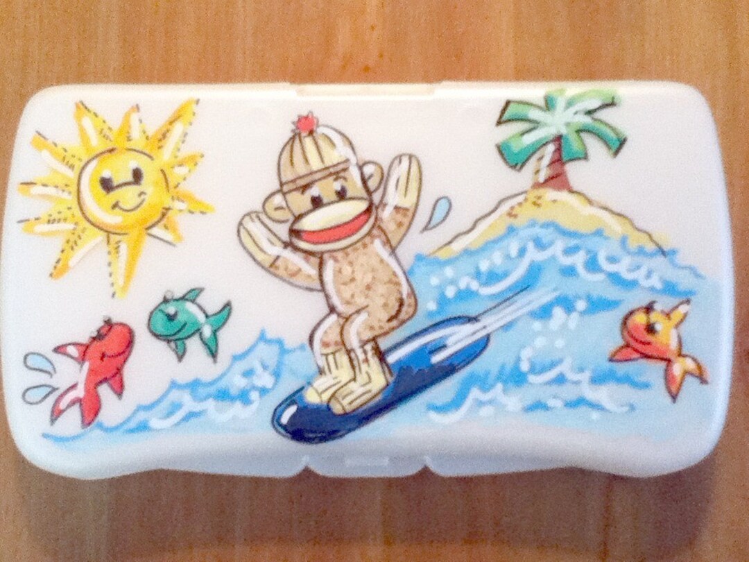 Personalized Baby Wipes Travel Case Sock Monkey Handpainted - Etsy