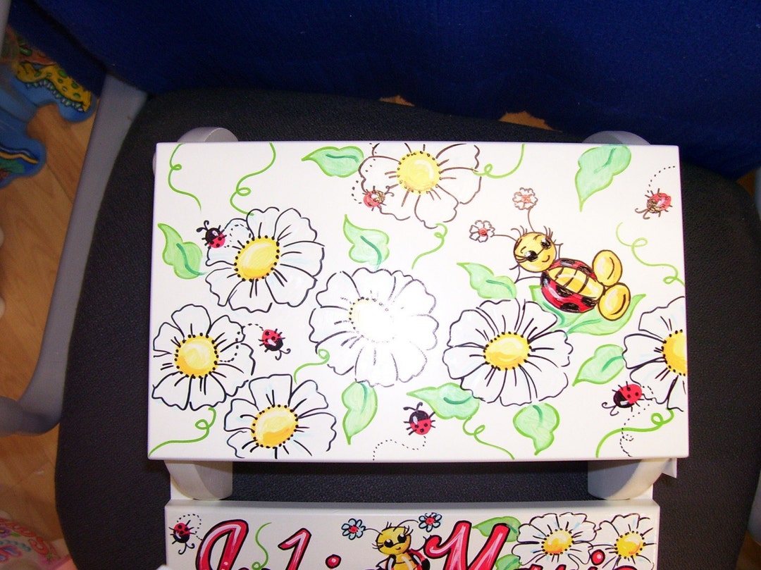 Handpainted Flip Stool Ladybugs and Daisies Personalized Step Stool - Etsy