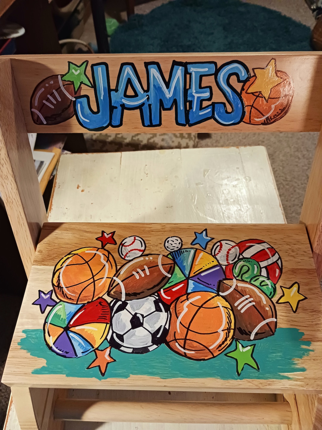 Hand Painted Stepstool Sports Balls Flip Stool Kids Room Stepstool - Etsy