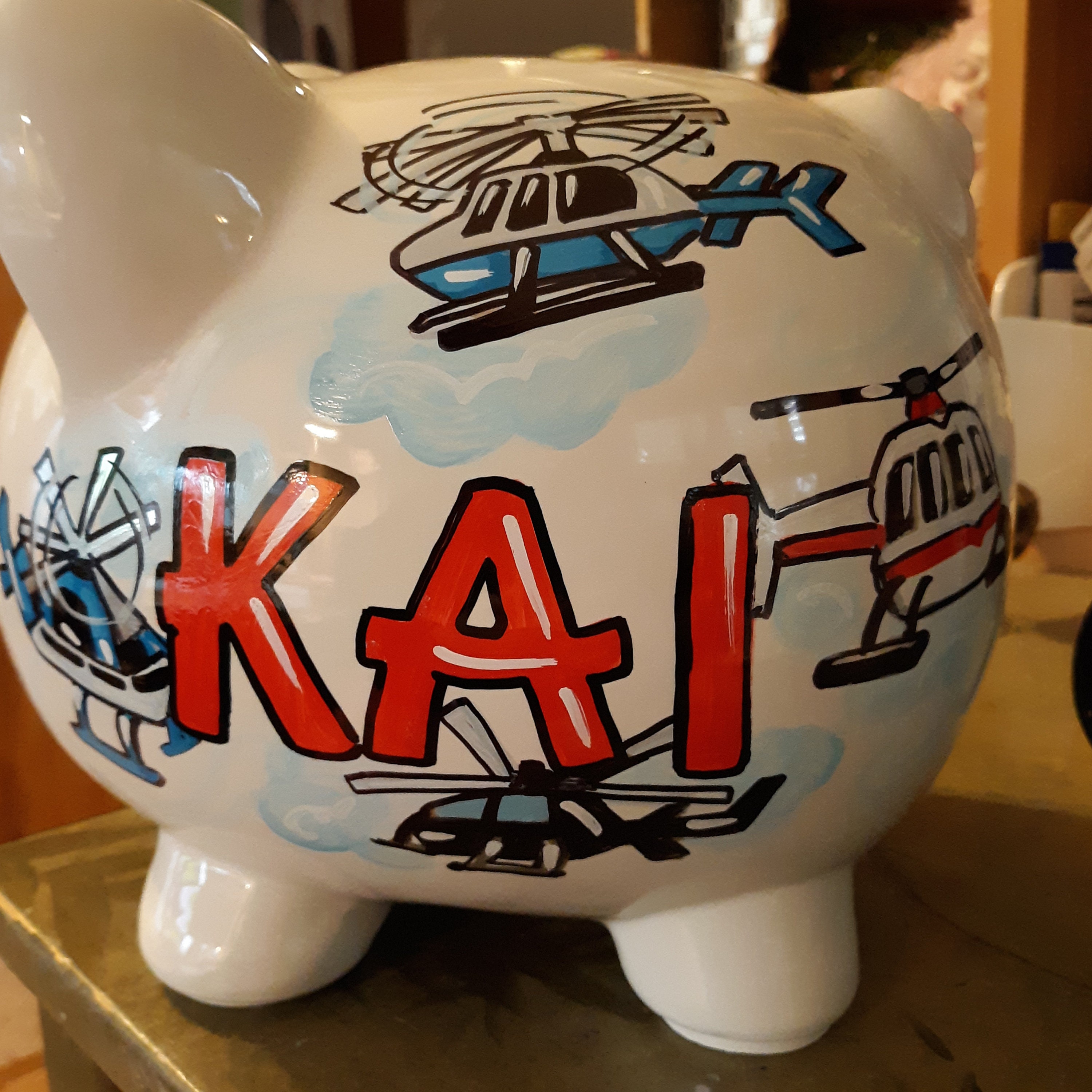 Realistic Helicopter Piggy Bank Helicopter Design Handpainted ...
