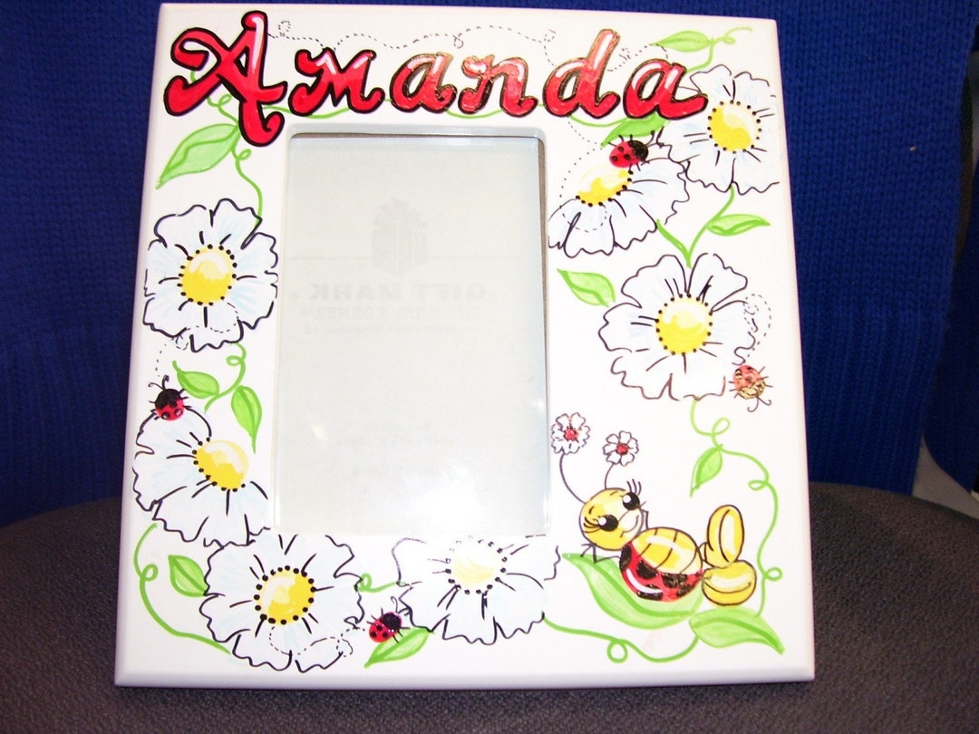 Picture Frame - Ladybugs and Flowers - Handpainted and Personalized - Etsy